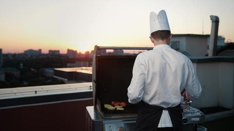 Professional Chef Prepares Barbecue On Rooftop Stock Footage Video (100 ...