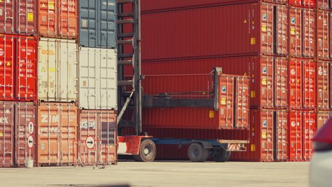 Container Stacker Working Container Yard Stock Footage Video (100% ...