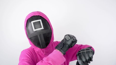 Squid Game Pink Guard Shows Invitation Stock Footage Video (100% ...
