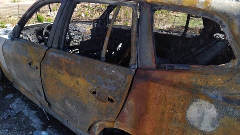 Wreck Car Burned Fire Charred Rusty Stock Footage Video (100% Royalty ...