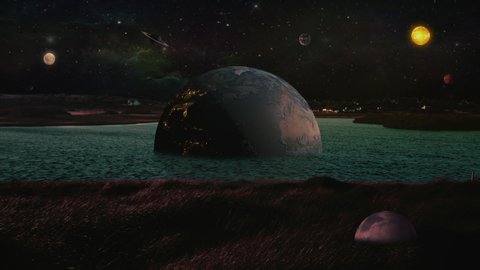 Earth Floating River Water Planets Space Stock Footage Video (100% ...