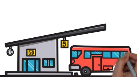 Bus Station White Board Drawing Stock Footage Video (100% Royalty-free ...