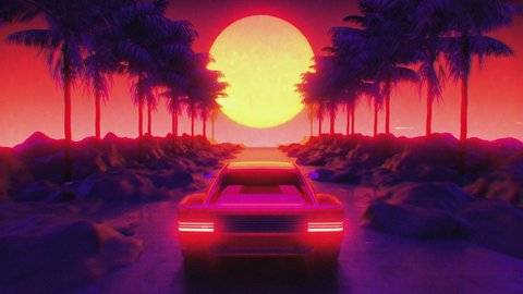 Testarossa Palm Tree Sunset 80s Retrowave Stock Footage Video (100% ...