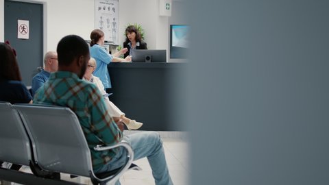 Busy Hospital Reception Diverse Group Patients Stock Footage Video (100 ...