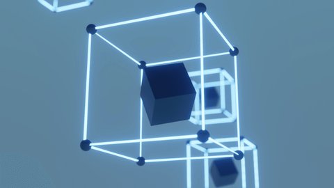 Rotating Blue Neon Cell Cube Black Stock Footage Video (100% Royalty ...