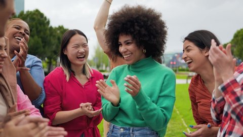 Diverse Young Friends Clapping Hands Celebrating Stock Footage Video (100% Royalty-free ...