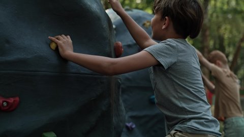 Two Caucasian Elementary Boys Climbing Playground Stock Footage Video ...