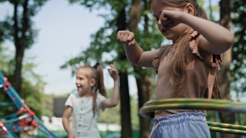 Caucasian Girl Playing Plastic Hop Playground Stock Footage Video (100% ...