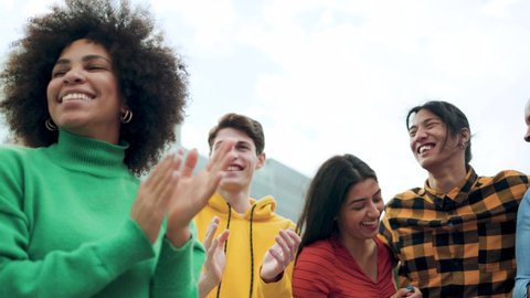 Multiracial Young Friends Clapping Hands Celebrating Stock Footage Video (100% Royalty-free ...