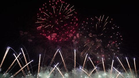 Bright Red Fireworks Burst Air Feast Stock Footage Video (100% Royalty ...