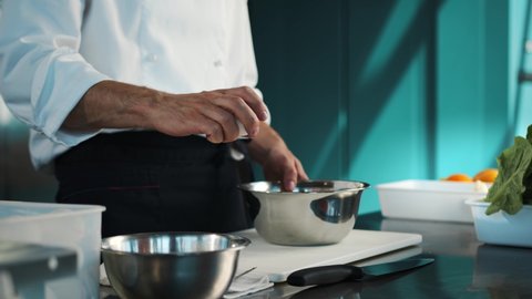 Professional Restaurant Kitchen Chef Breaks Eggs Stock Footage Video ...