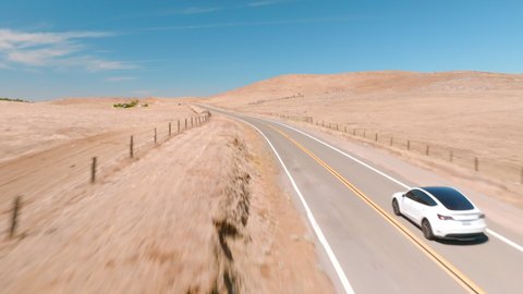 Aerial View Tesla Model Y Driving Stock Footage Video (100% Royalty ...
