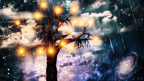 Tree Light Stars Blue Sky Animated Stock Footage Video (100% Royalty ...