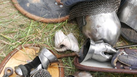 Medieval Wrought Iron Armor Helmet Lie Stock Footage Video (100% ...