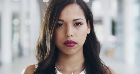 Beautiful Serious Fresh Young Female Face Stock Footage Video (100% ...