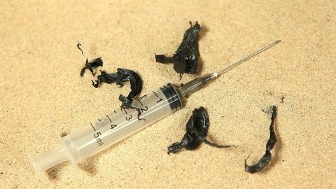 Footage Syringe Garbage Sand Background Stock Footage Video (100% ...