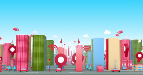 Futuristic Cartoon Smart City Surrounded By Stock Footage Video (100% ...