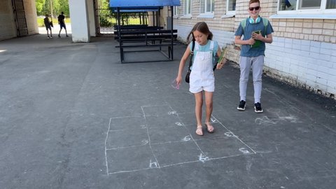 Boy Girl Jump Into Hopscotch School Stock Footage Video (100% Royalty ...