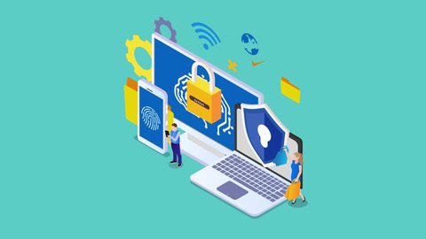 Two People Animation Protecting Digital Device Stock Footage Video (100 ...