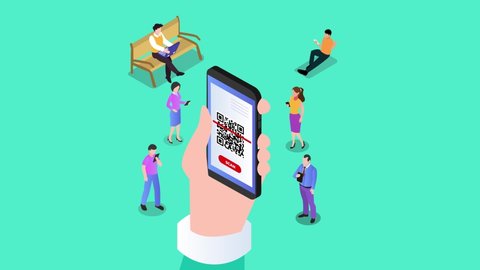 Group Animation People Scanning Qr Code Stock Footage Video (100% ...
