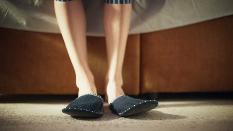 Person Waking Stepping Into Cozy Slippers Stock Footage Video (100% ...