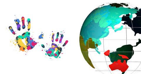 Animation Handprints Globe On White Background Stock Footage Video (100 ...