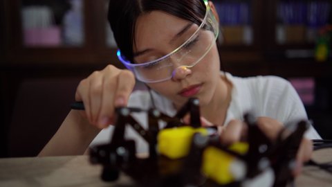 Asian Girl Work On Technology Experiment Stock Footage Video (100% ...