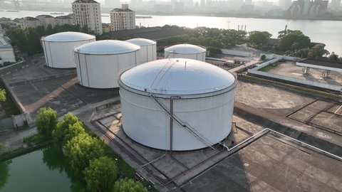 Oil Storage Tanks Rows Along Riverside Stock Footage Video (100% ...
