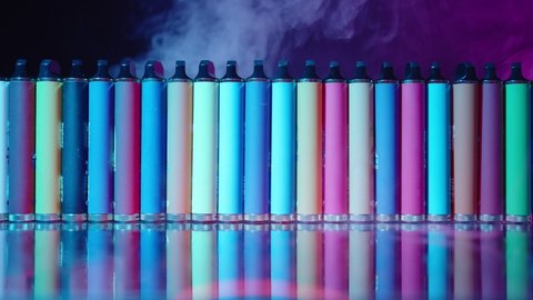 Lots Ecigarettes Vapes Smoke Neon Lighting Stock Footage Video (100% ...