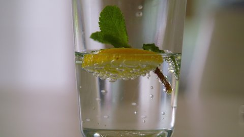 Carbonated Water Lemon Slice Green Mint Stock Footage Video (100% Royalty-free) 1093087383 ...