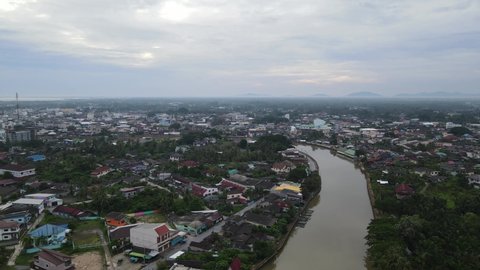 Pattani City Thailand Pattani River Drone Stock Footage Video (100% ...