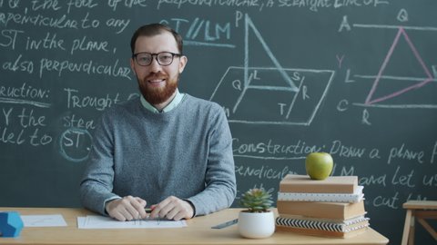 Portrait University Professor Sitting Desk Class Stock Footage Video ...