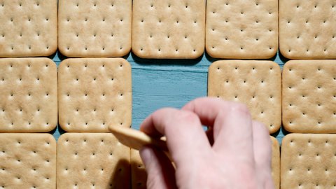 Top View Human Hand Takes Cracker Stock Footage Video (100% Royalty ...