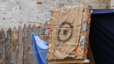 Outdoor Medieval Target Shooting Bow Arrows Stock Footage Video (100% ...