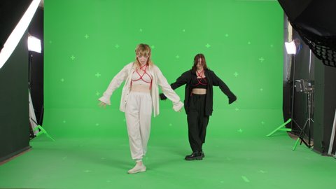 Duet Girls Dancers On Green Background Stock Footage Video (100% ...