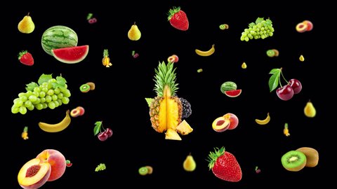 Moving Animation Fruits Transparent Background Loop Stock Footage Video ...