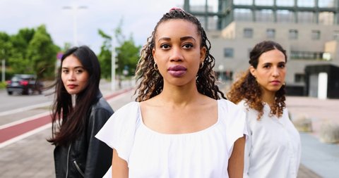 Three Beautiful Strong Women Standing City Stock Footage Video (100% ...