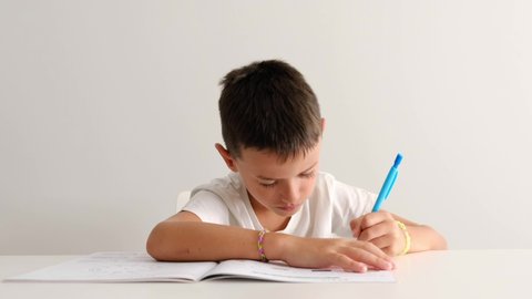 Child Studying Doing Writing Exercises Concentration Stock Footage ...