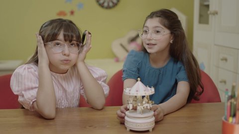 Little Girls Kids Playing Music Box Stock Footage Video (100% Royalty ...