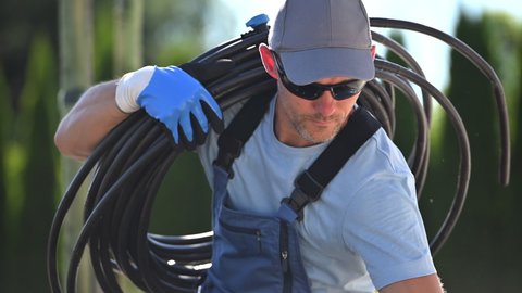 Landscaping Worker His 40s Preparing Irrigation Stock Footage Video ...