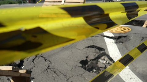 Dangerous Stretch Road Damaged Asphalt Accident Stock Footage Video ...