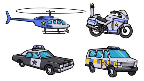 Police Vehicles Sketch 2d Animation Stock Footage Video (100% Royalty ...