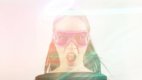 Pretty Woman Wearing Retro Goggles Making Stock Footage Video (100% ...