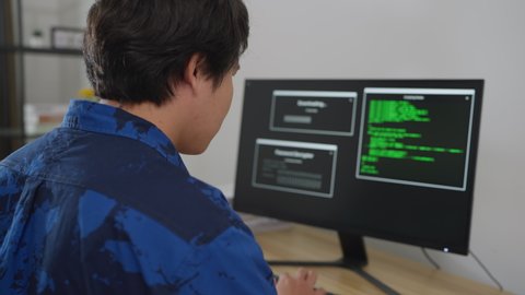 Asian Man Coding Programming On Screen Stock Footage Video (100% ...