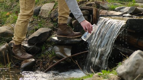 Man Drinking Water Stream Her Hands Stock Footage Video (100% Royalty ...