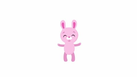Pink Rabbit Bunny Dancing Rejoice Cartoon Stock Footage Video (100% ...