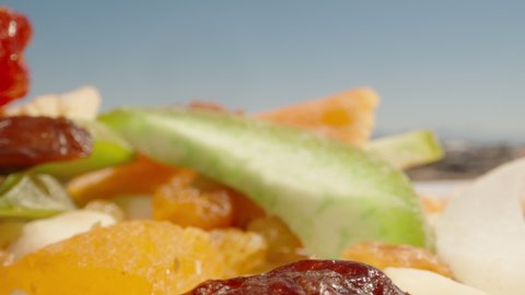 Dried Fruits Falling On Table Sky Stock Footage Video (100% Royalty ...
