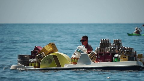 Catamaran Overloaded Beer Bags Canisters Sails Stock Footage Video (100 ...