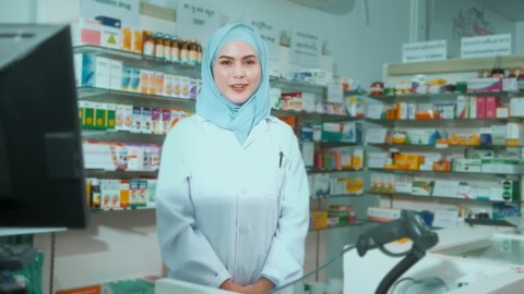Female Muslim Pharmacist Scanning Barcode Modern Stock Footage Video (100% Royalty-free ...