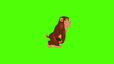 Cartoon Monkey Walking Animation On Green Stock Footage Video (100% ...